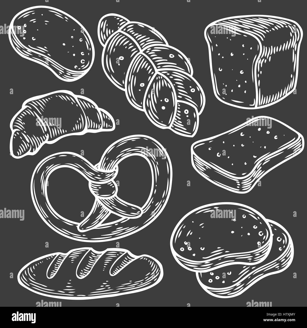 Bread vector hand drawn set illustration. Other types of wheat, flour bread. Gluten food ...