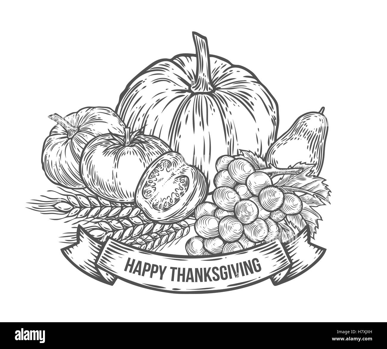 Thanksgiving autumn festival badge. Monochrome vintage engraving fresh ...