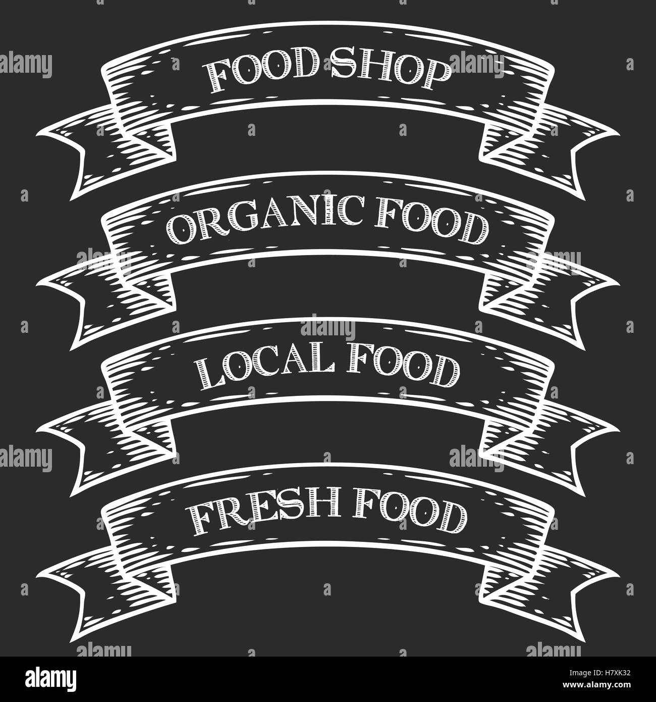 Food shop market emblem ribbon. Monochrome medieval set vintage ...