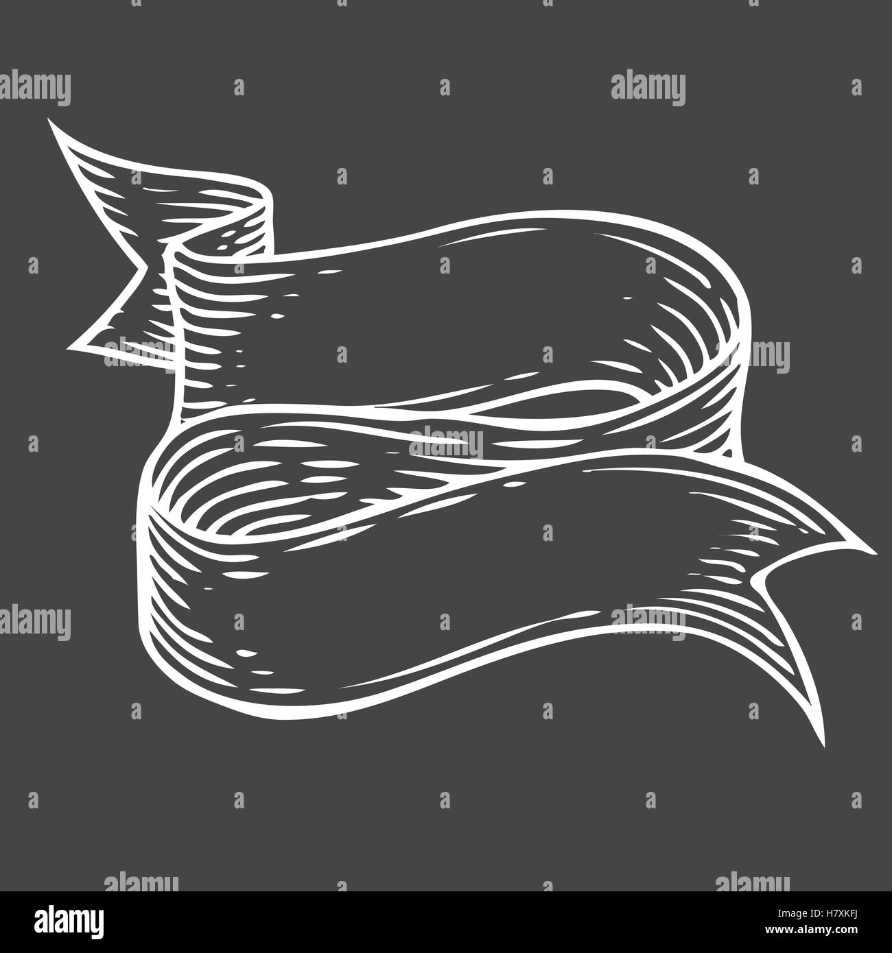 Ribbon retro vintage hand drawn illustration vector. Sketch banner, old ...