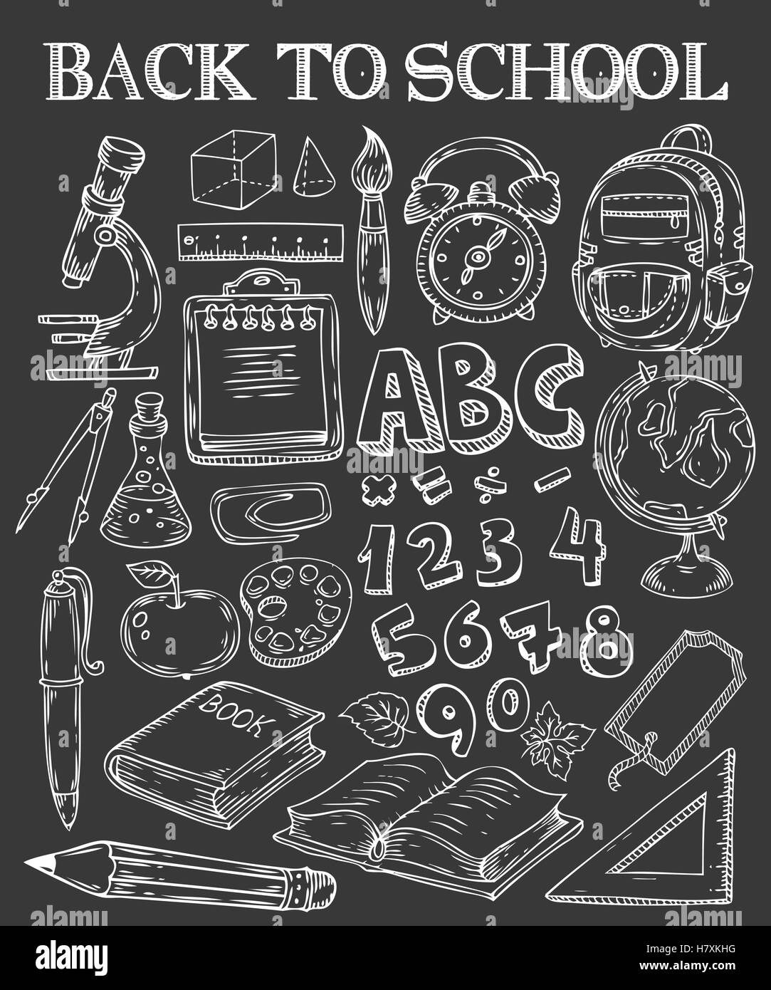 Back to School hand drawn doodle set. School stuff supplies for art ...