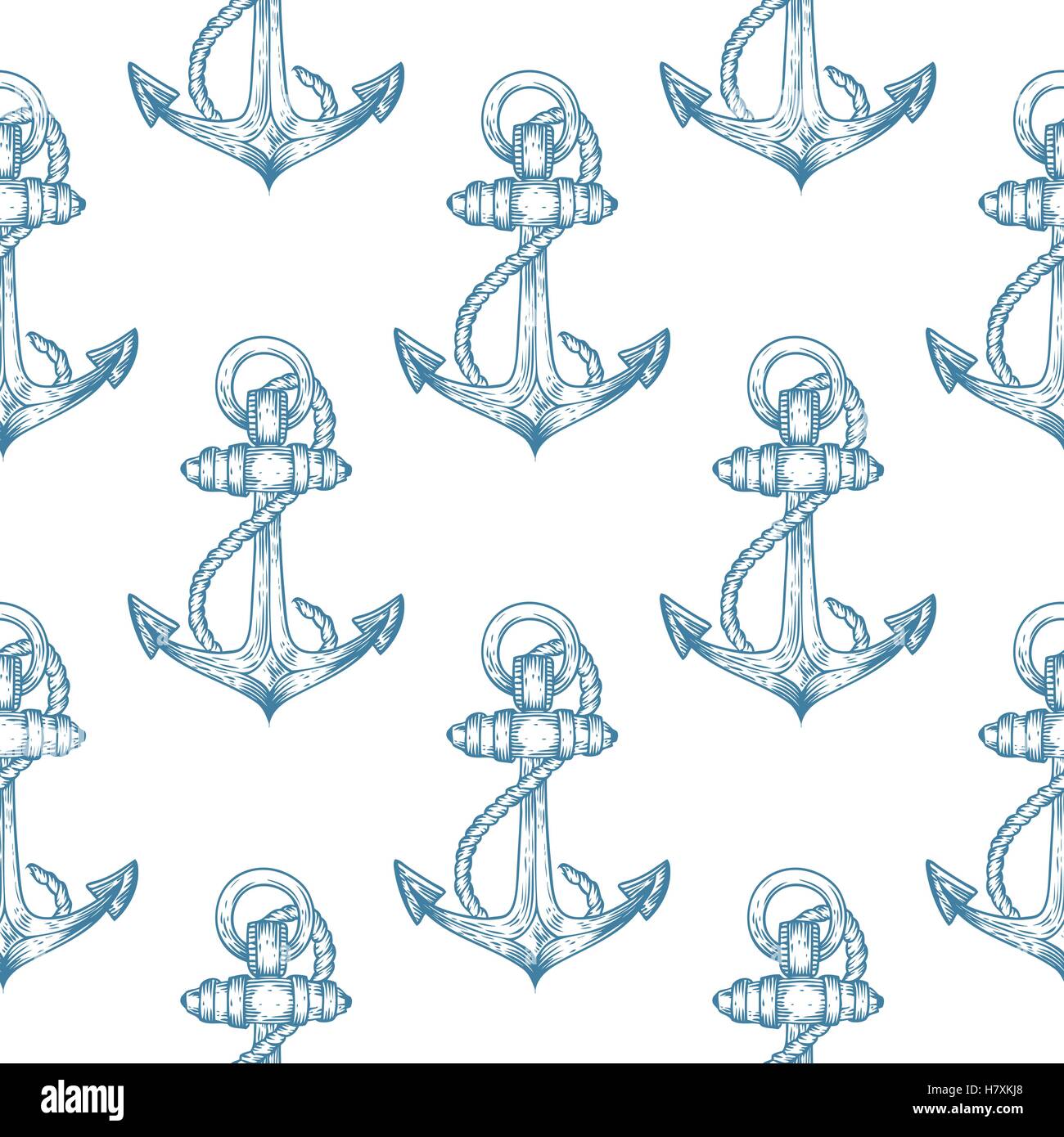 Seamless vector pattern of anchor hand drawn illustration. Endless ...