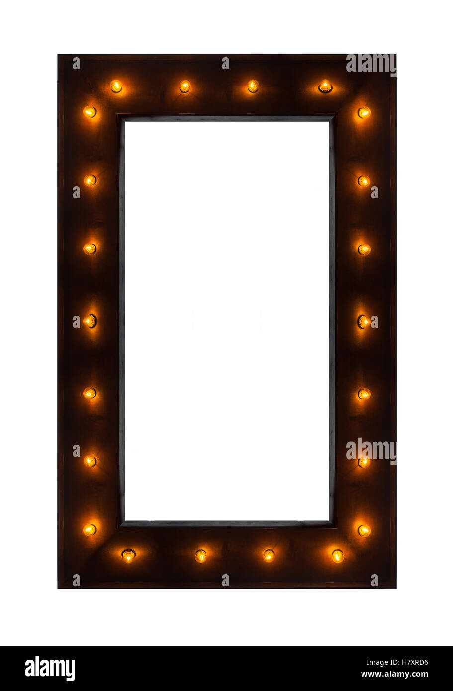 wooden square frame with lights around the edges and place for text ...