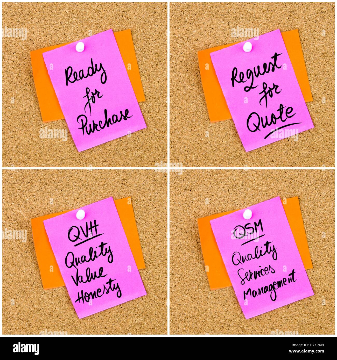 Collage of Business Acronyms written on paper note pinned on cork board ...