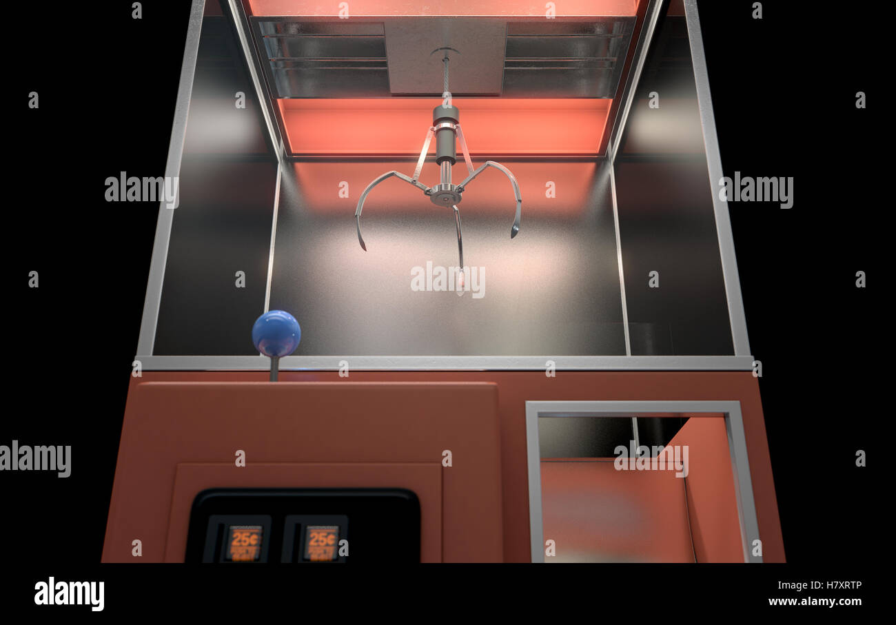 A 3D render of an empty arcade type claw grabber game on an isolated ...