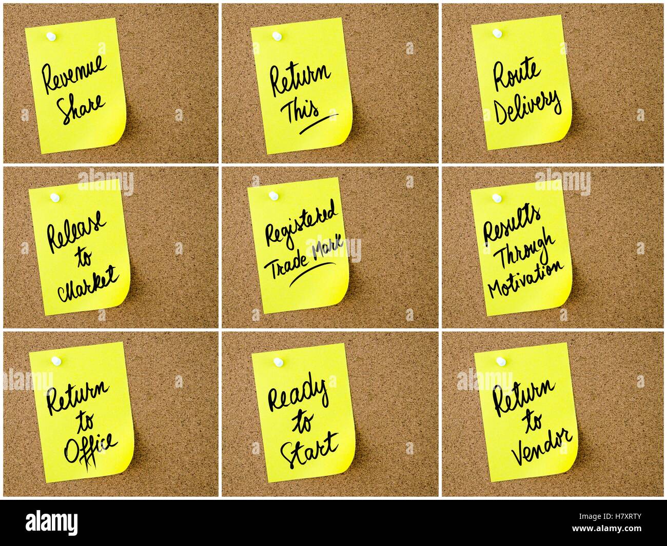 Collage of Business Acronyms written on yellow paper note pinned on ...