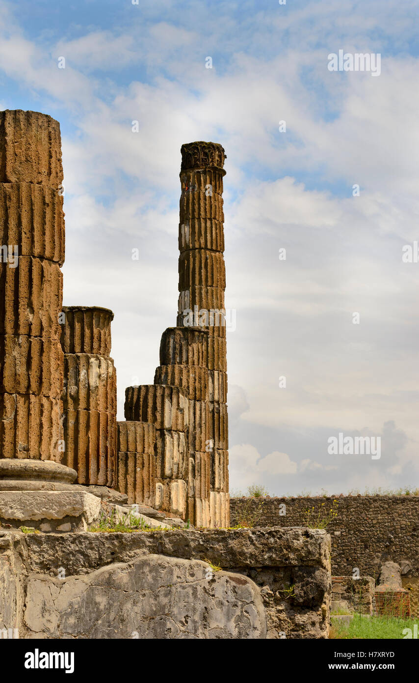 Columns of the destroyed palace in Pompeii in cloudy weather Stock ...