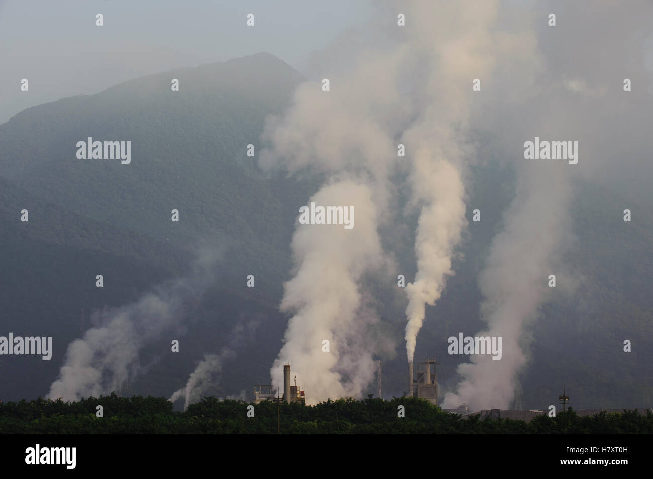 Industrial pollution near atlantic rainforest, Sao Paulo, Brazil Stock ...