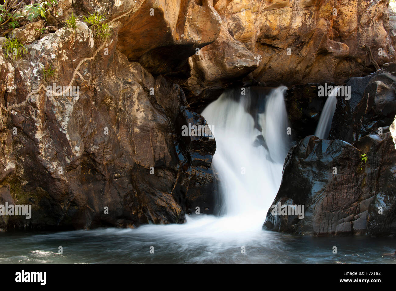 Waterfall, Cerrado ecosystem, Serra do Tombador, Goias State, Brazil ...