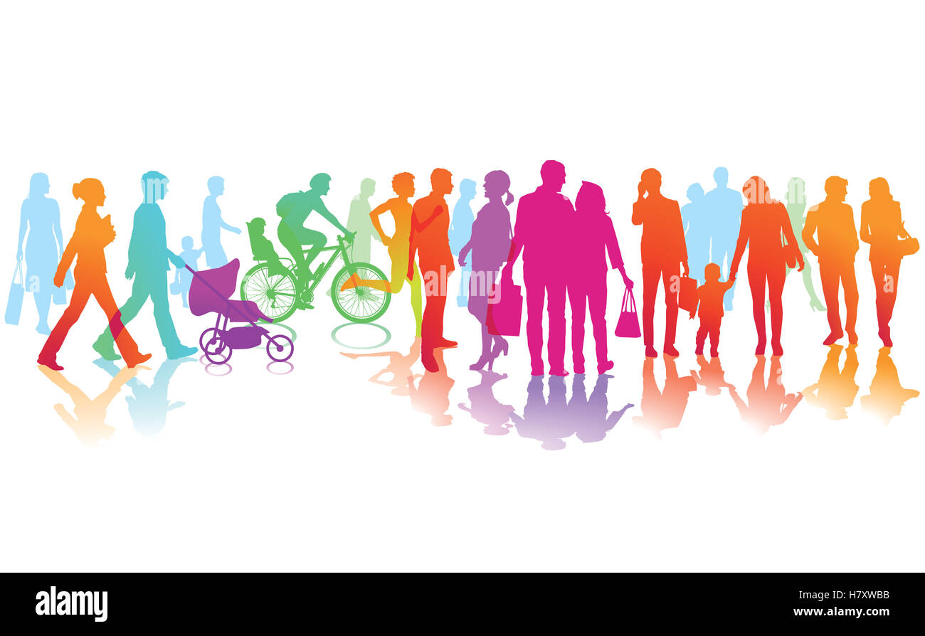 colored street scene with many people Stock Photo - Alamy