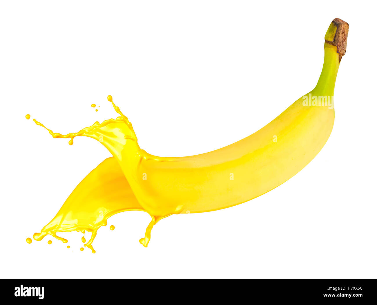 abstract yellow banana fruit color paint splash isolated on white ...