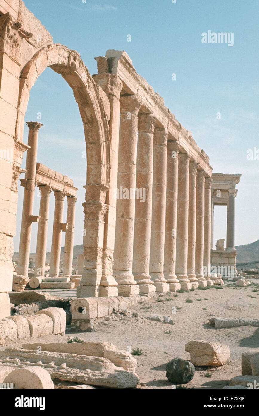 View over the archeological site at the ancient Syrian city of Palmyra ...