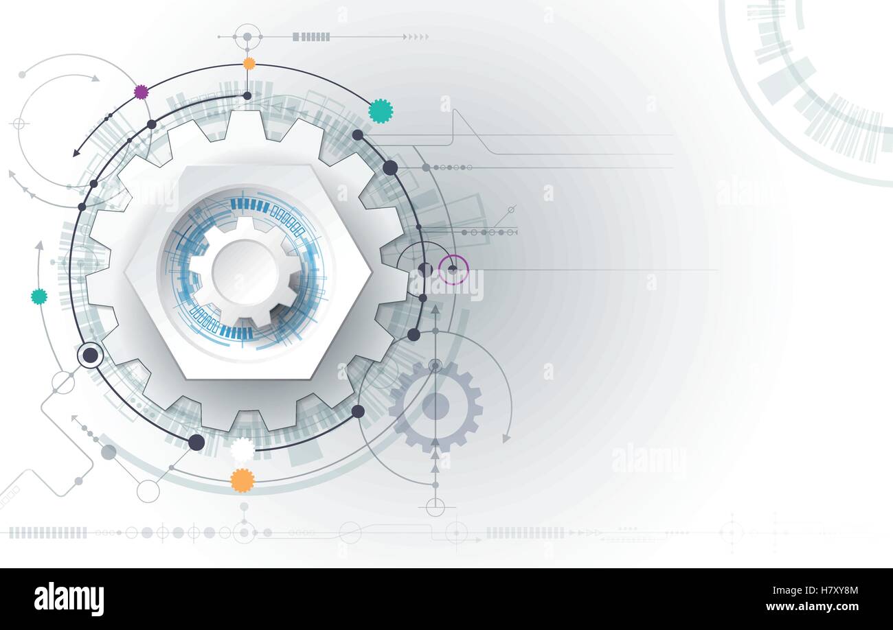 Vector illustration gear wheel, hexagons and circuit board, Hi-tech ...