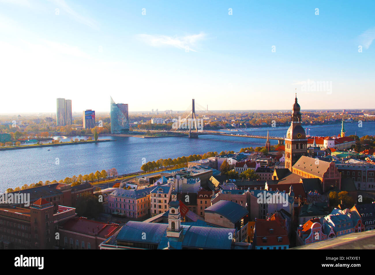 Riga, Latvia - sky view on Old Town from Saint Peter church Stock Photo ...