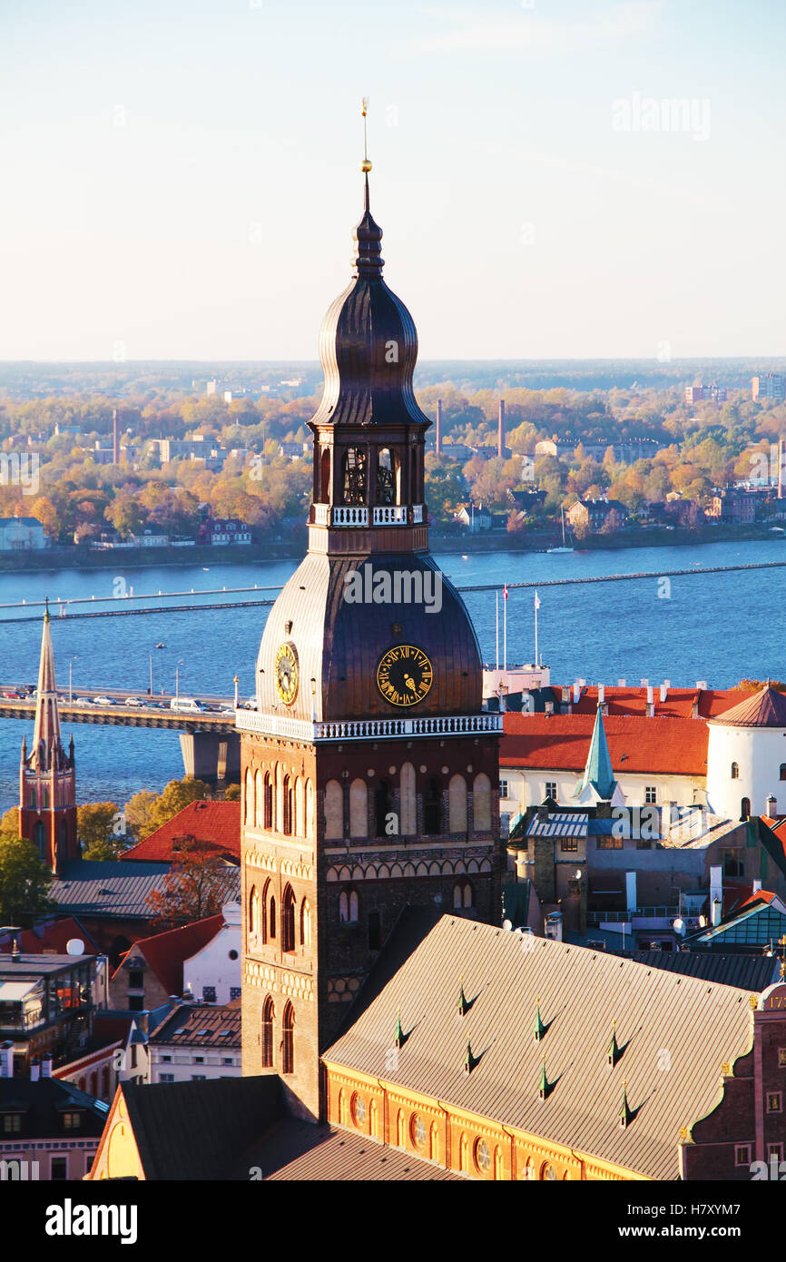 Tower of Riga Dome Cathedral, Latvia, sky view Stock Photo - Alamy