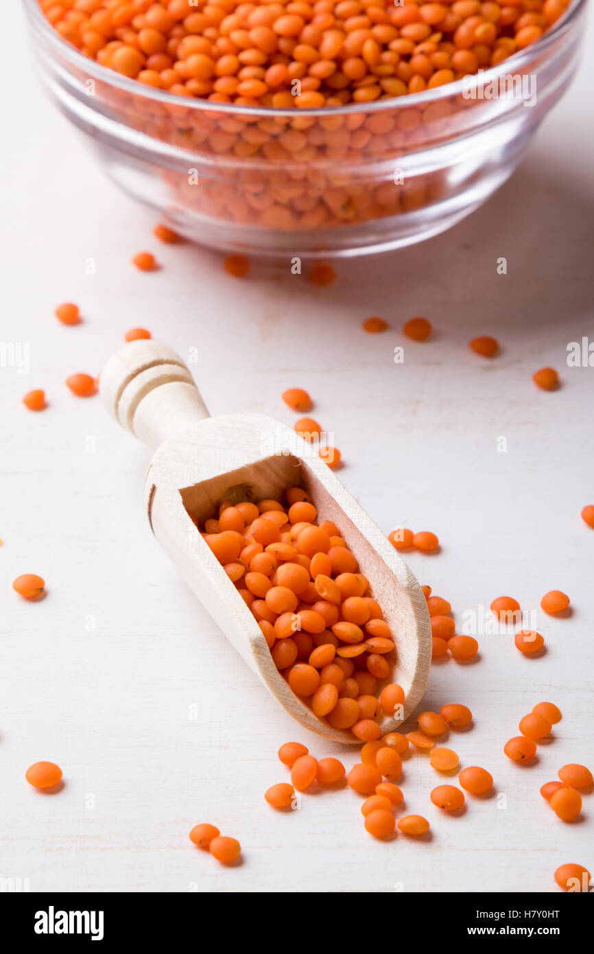 natural organic dry lentils on table with scoop Stock Photo - Alamy