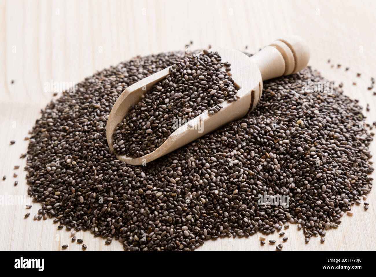 natural organic dry chia seeds on table with scoop Stock Photo - Alamy