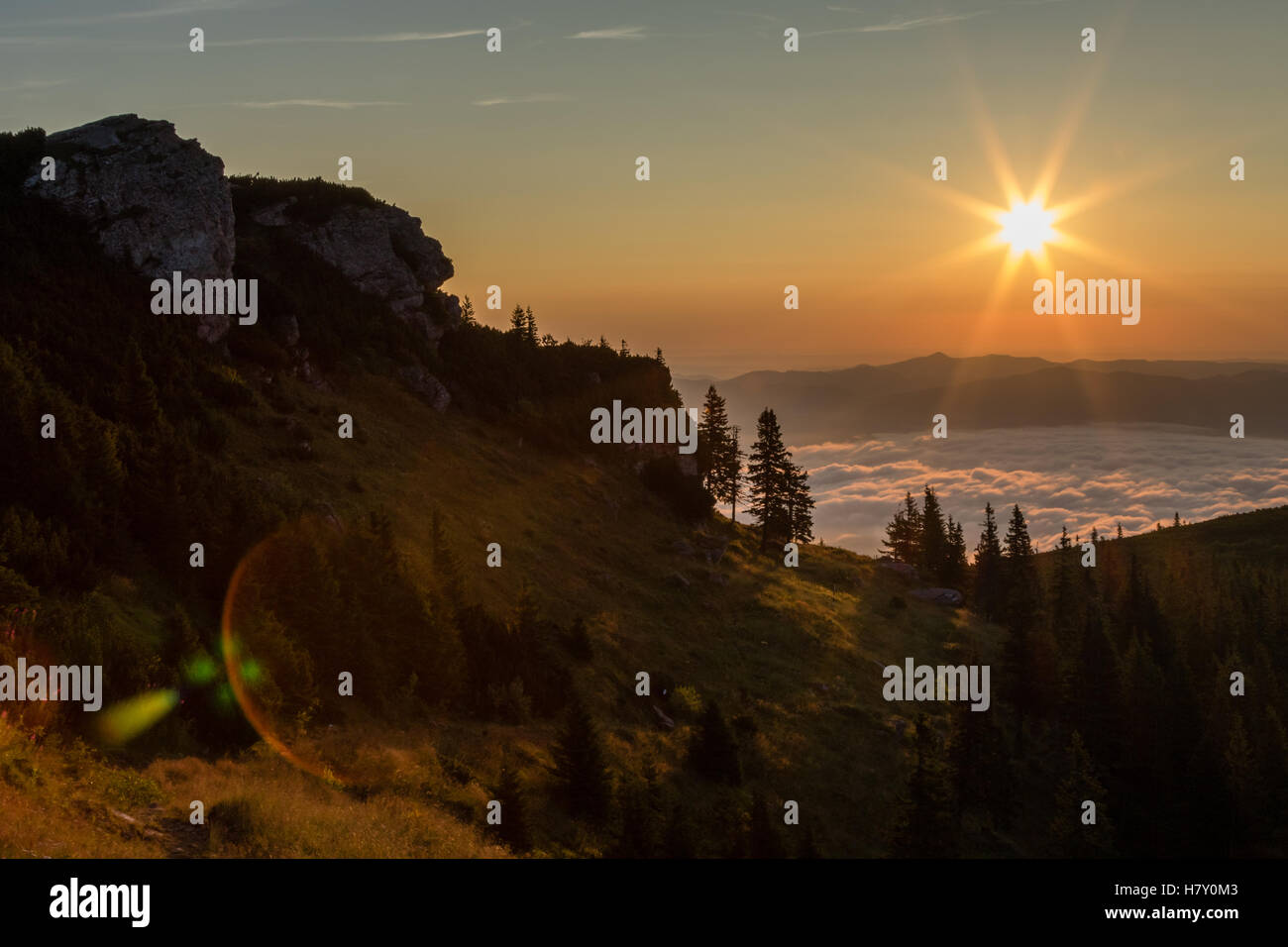 beautiful natural idyllic scenic mountain morning landscape Stock Photo ...