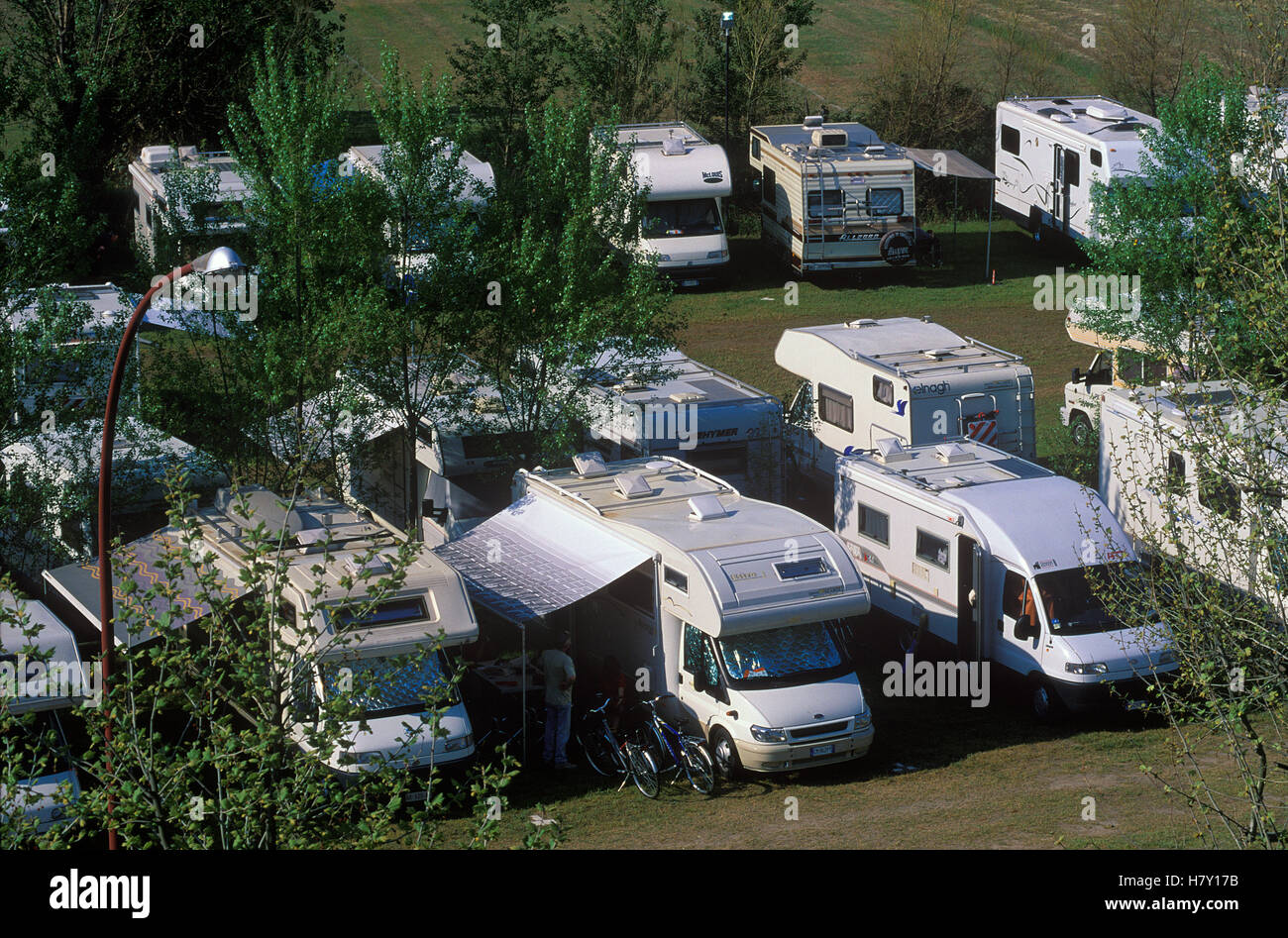 Camper van area in Casal Borsetti, Ravenna, Emilia Romagna, Italy Stock ...