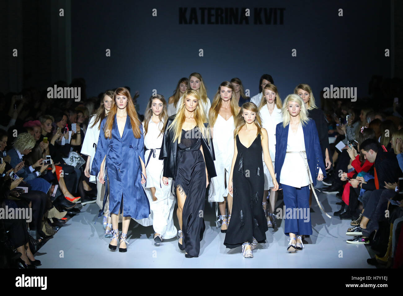 KYIV, UKRAINE - OCTOBER 15, 2016: Models walk on the catwalk during ...
