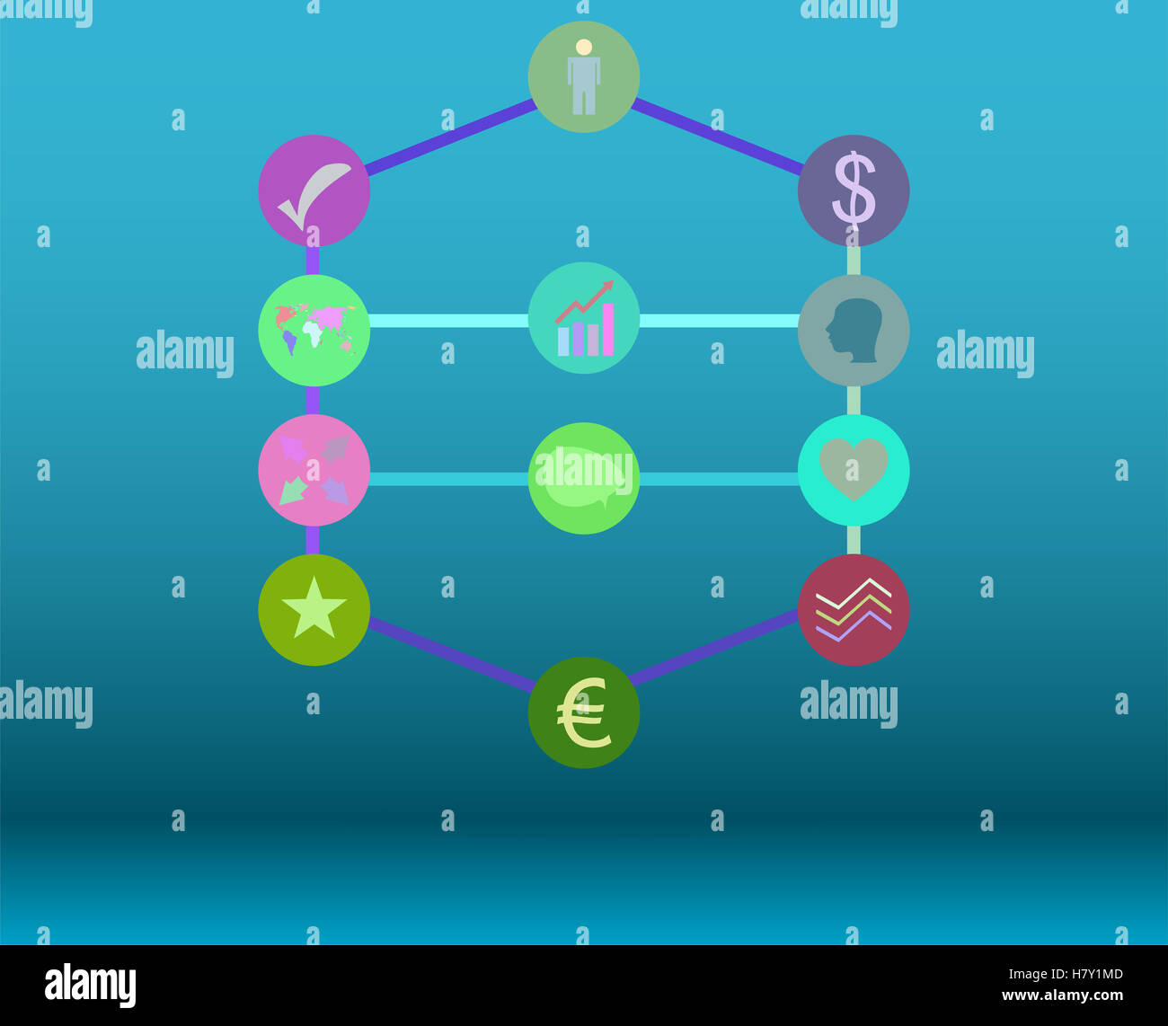 Technology network. Connected symbols for digital, connect, communicate ...