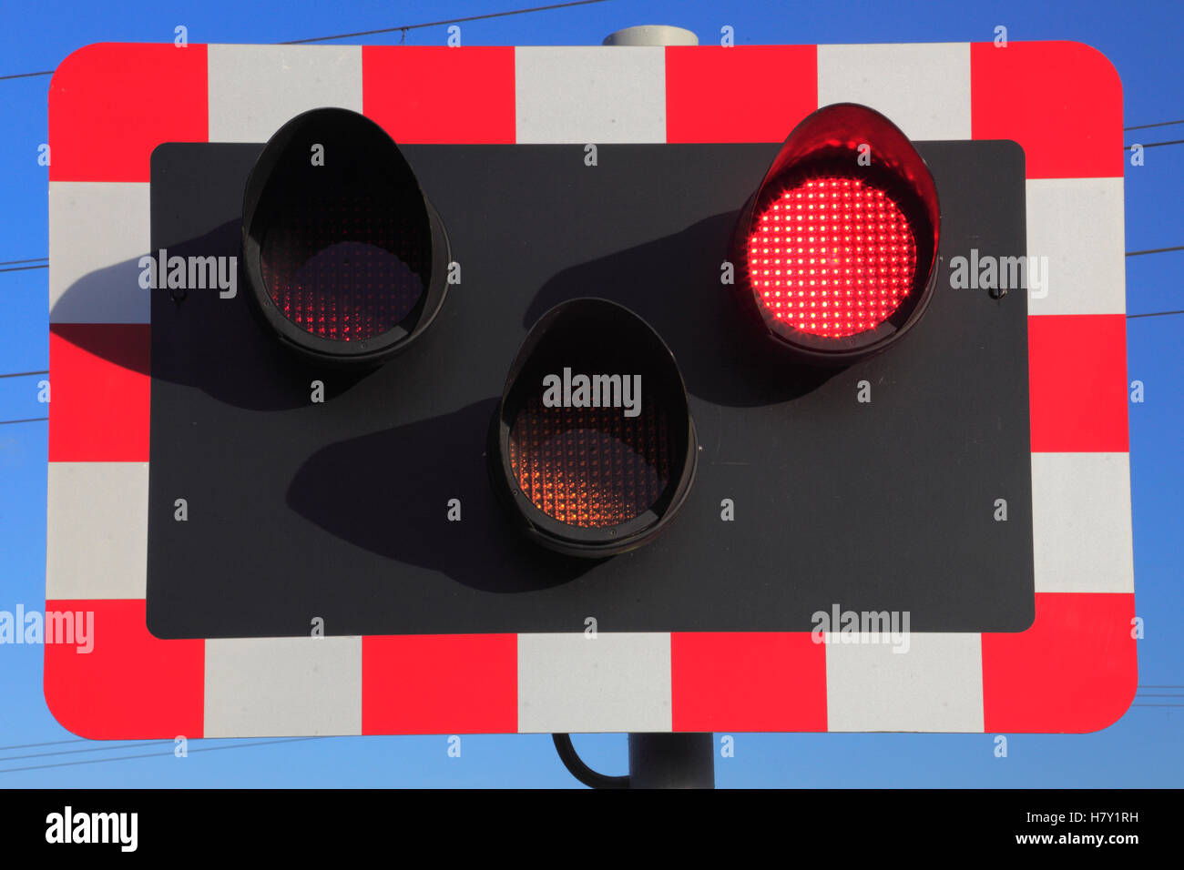 Red Warning light at an unmanned Level crossing, East Coast Main Line ...