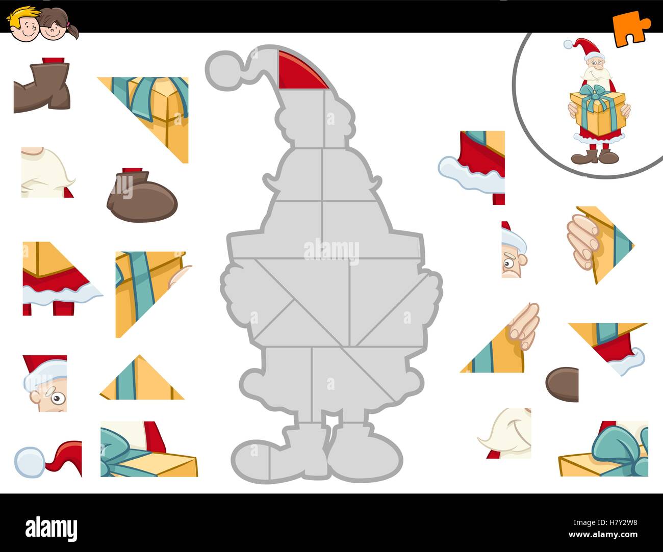 Cartoon Illustration of Educational Jigsaw Puzzle Activity for Children ...