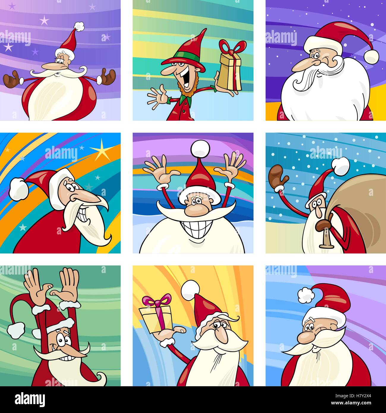 Cartoon Illustration of Christmas Cards with Santa Claus Characters Set ...