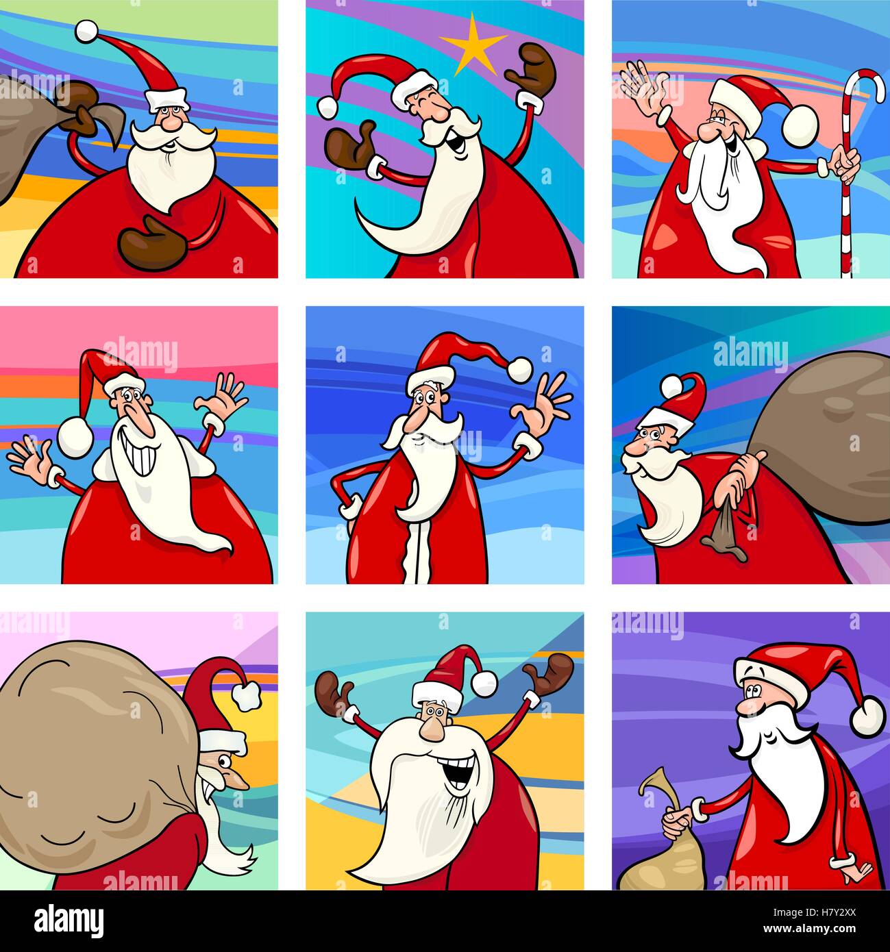 Cartoon Illustration of Christmas Design Elements with Santa Claus ...
