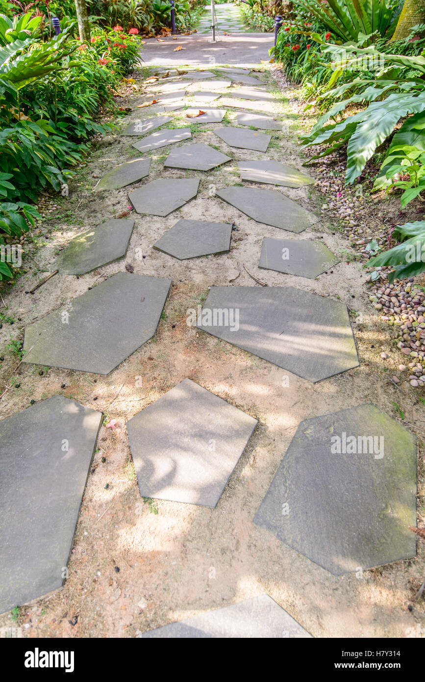 Stone Paved Path in a Tropical Garden Stock Photo - Alamy