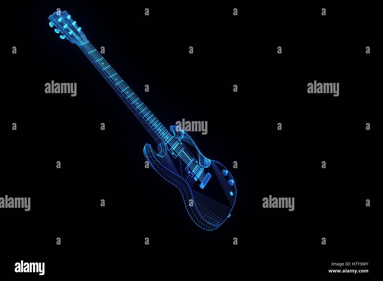 3D Guitar in Hologram Wireframe Style. Nice 3D Rendering Stock Photo ...