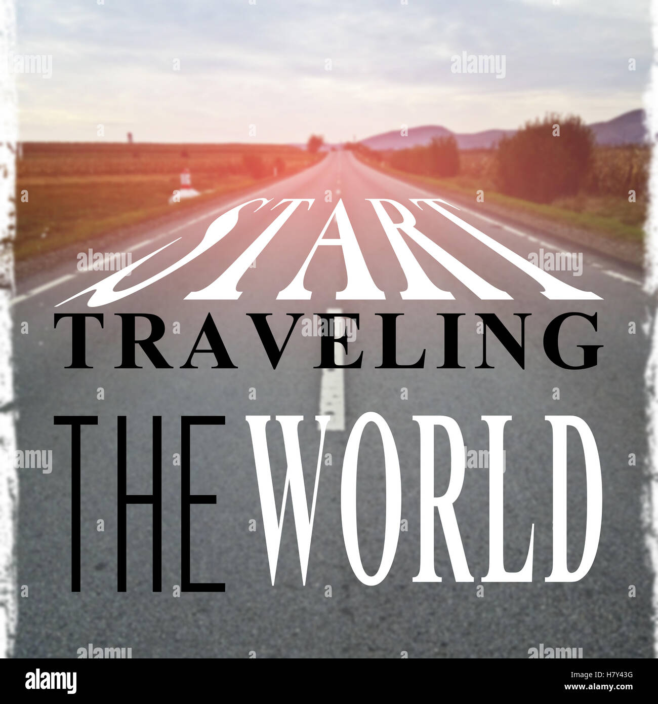 Motivational quote with start traveling the world message with blurred ...