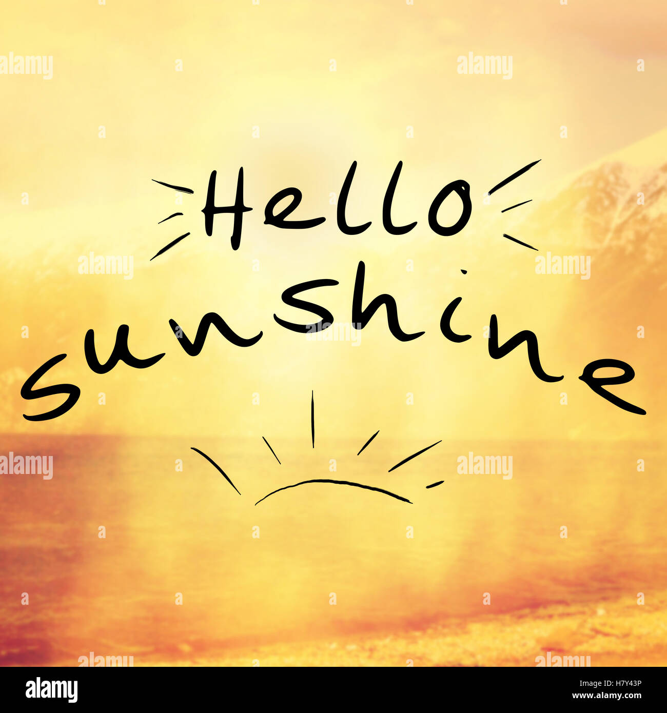 Hello sunshine quote background with sunny beach with vintage filter ...