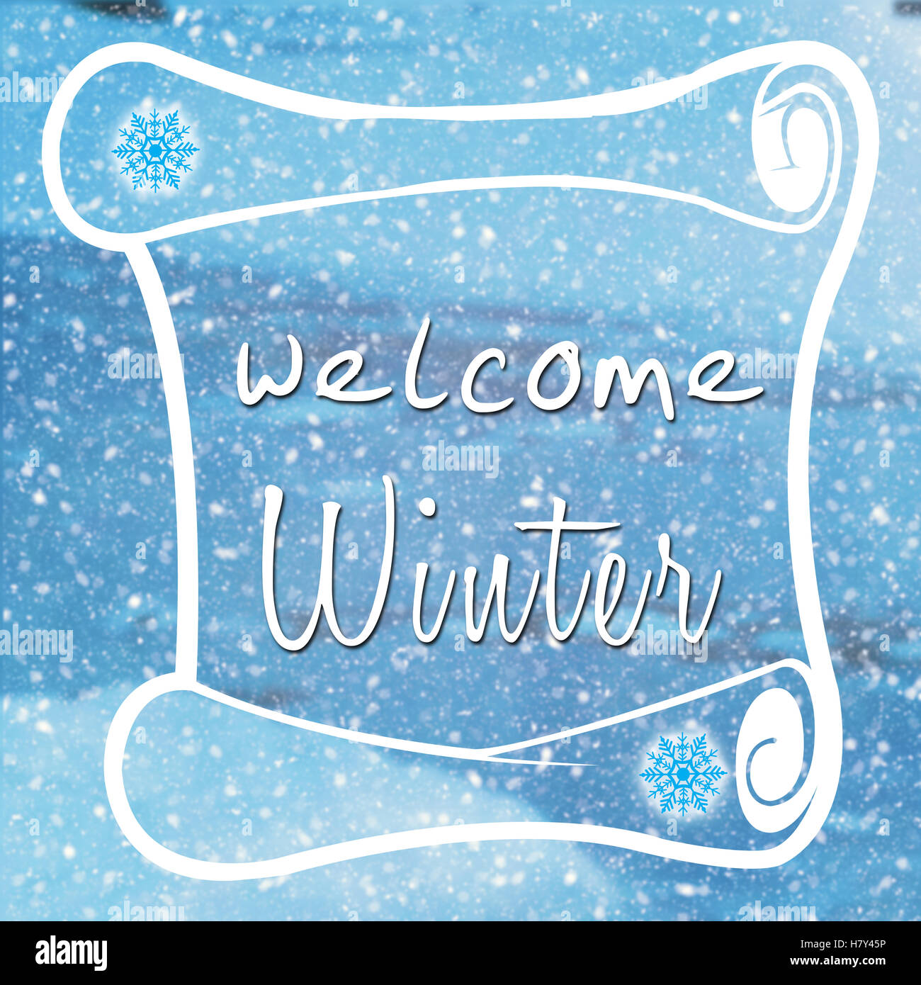 Seasonal landscape with welcome winter message with abstract filter and ...