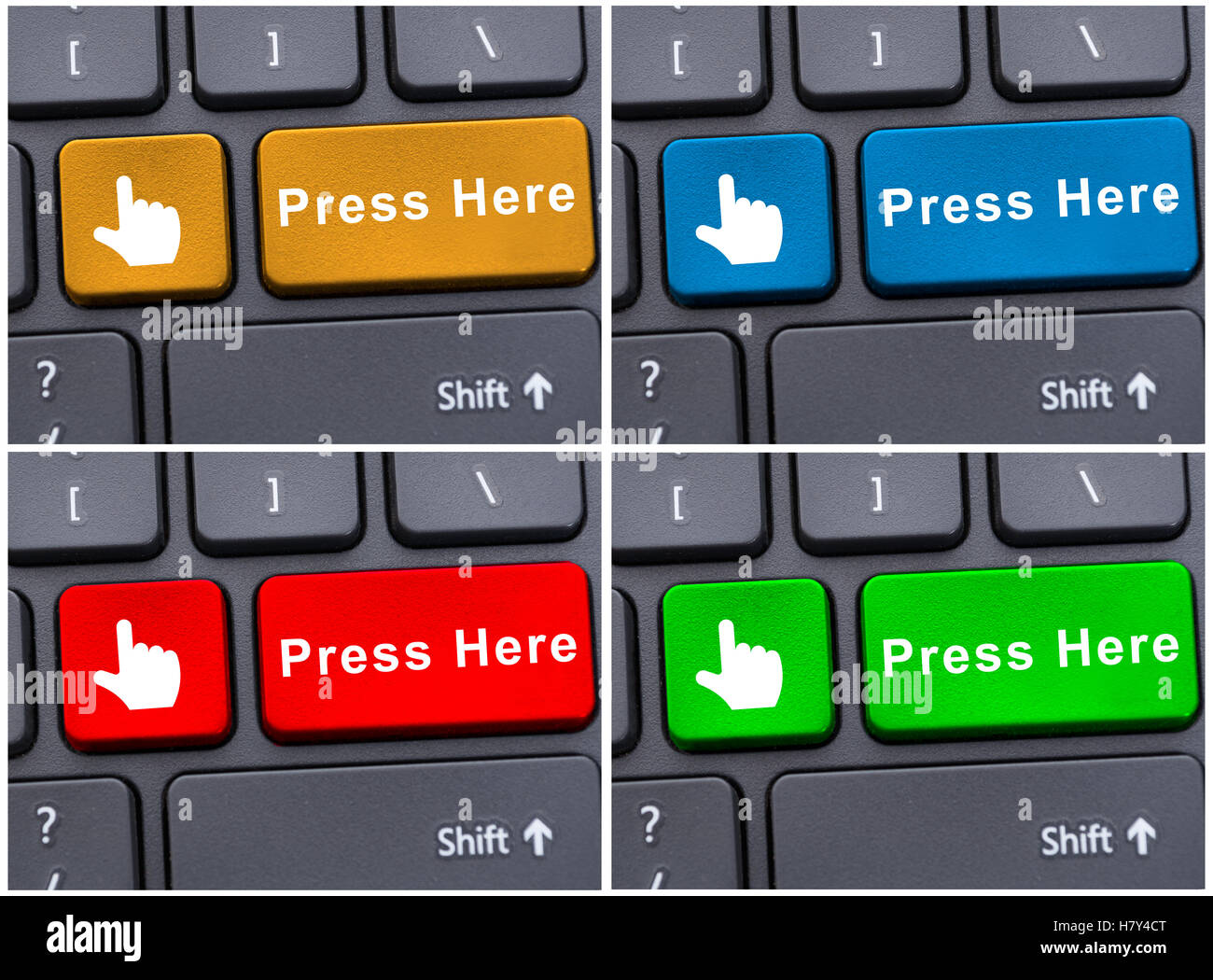 Selection concept with press here button with pointing finger symbol ...