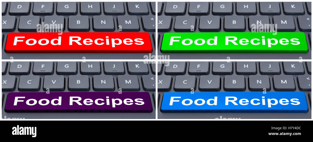 Online e-business concept with food recipes button on computer keypad ...