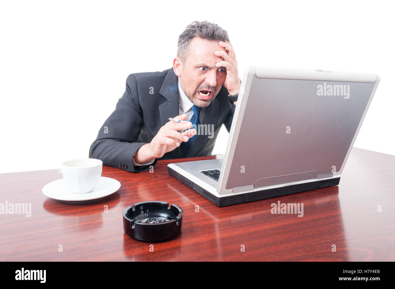 Business man wearing suit at office being mad and shouting isolated on ...