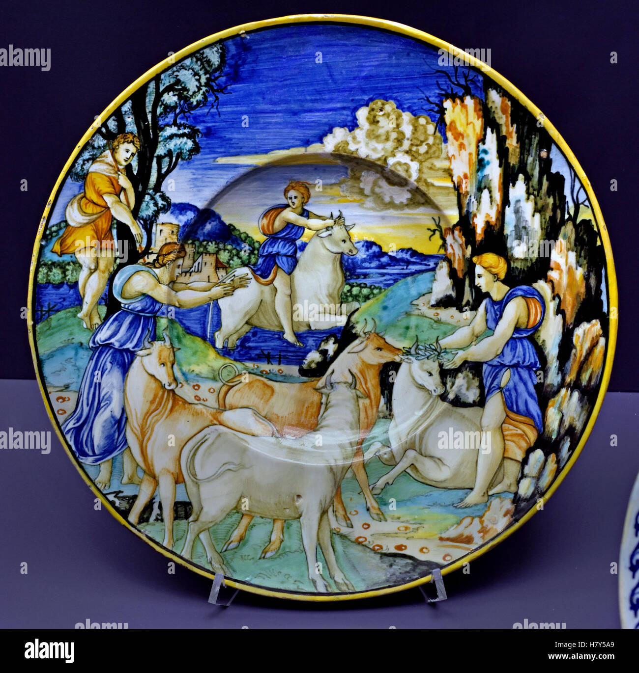 .Plate with the robbery of Europe in a landscape 1530 by Nicola Urbino ...