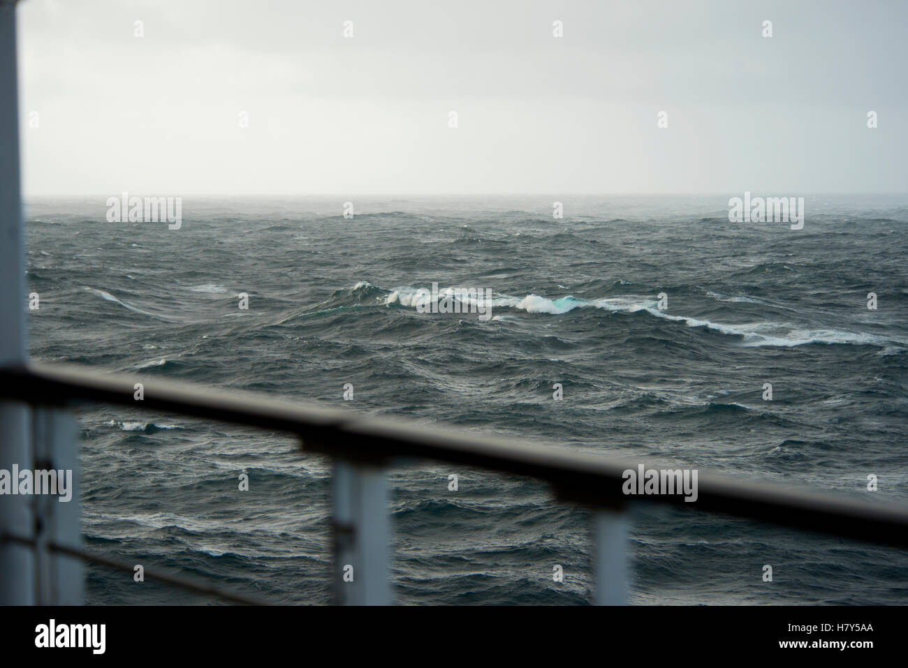 Ocean liner Queen Mary 2 crossing the Atlantic ocean. Rough sea and big ...