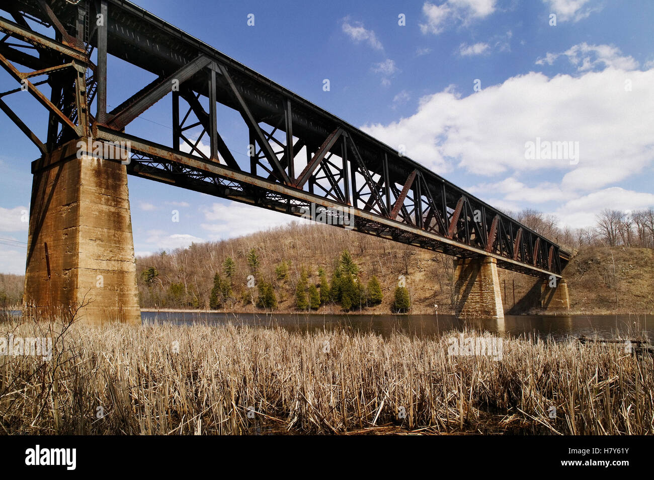 Steal trestle train bridge shot from below Stock Photo - Alamy