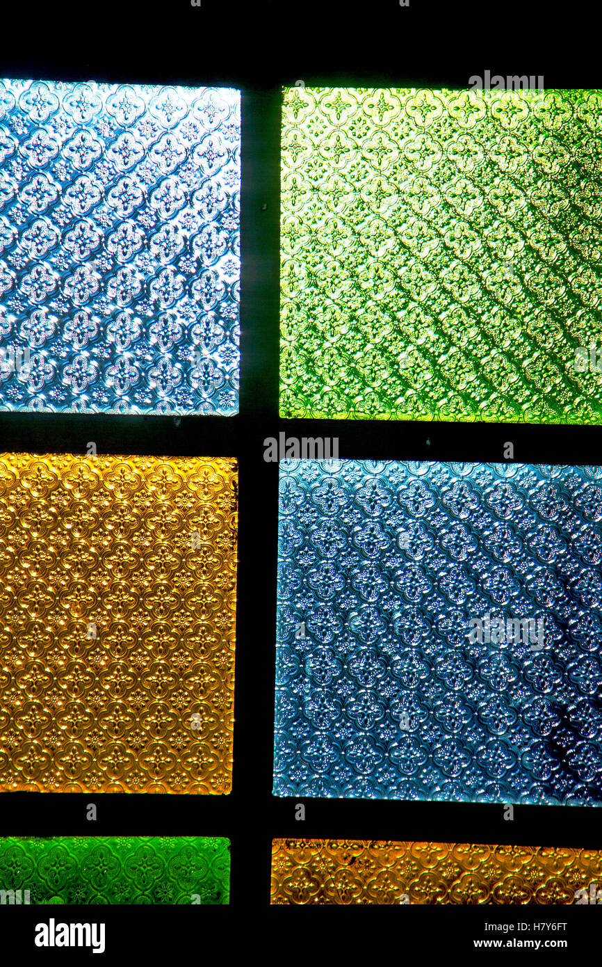 colorated glass and sun in morocco africa window and light Stock Photo ...