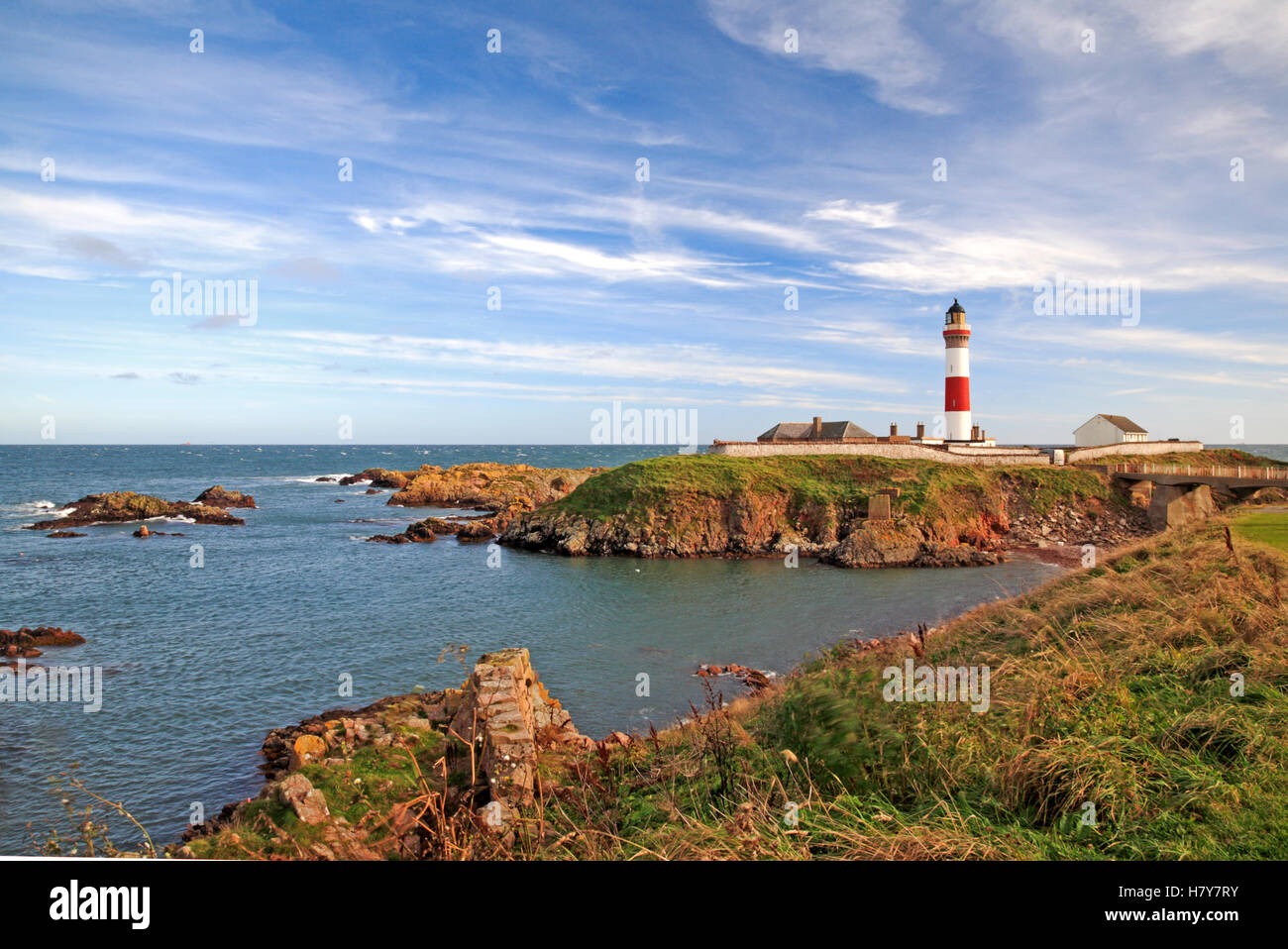 A view of Buchan Ness and the lighthouse at Boddam, south of Peterhead ...