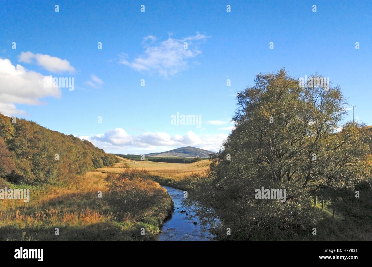 A landscape in the upper reaches of the River Deveron near the Cabrach ...