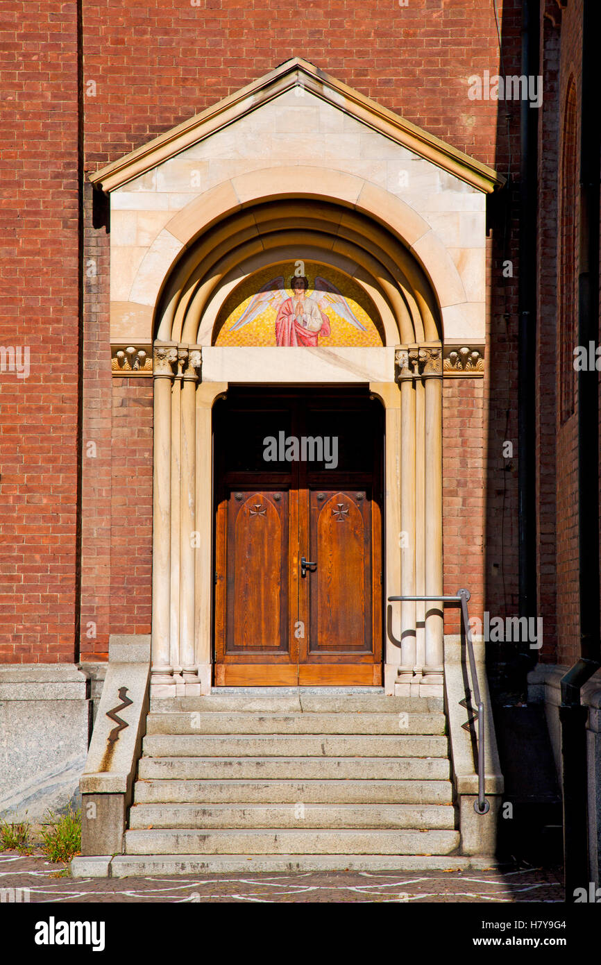 door in italy lombardy column the milano old church closed brick ...
