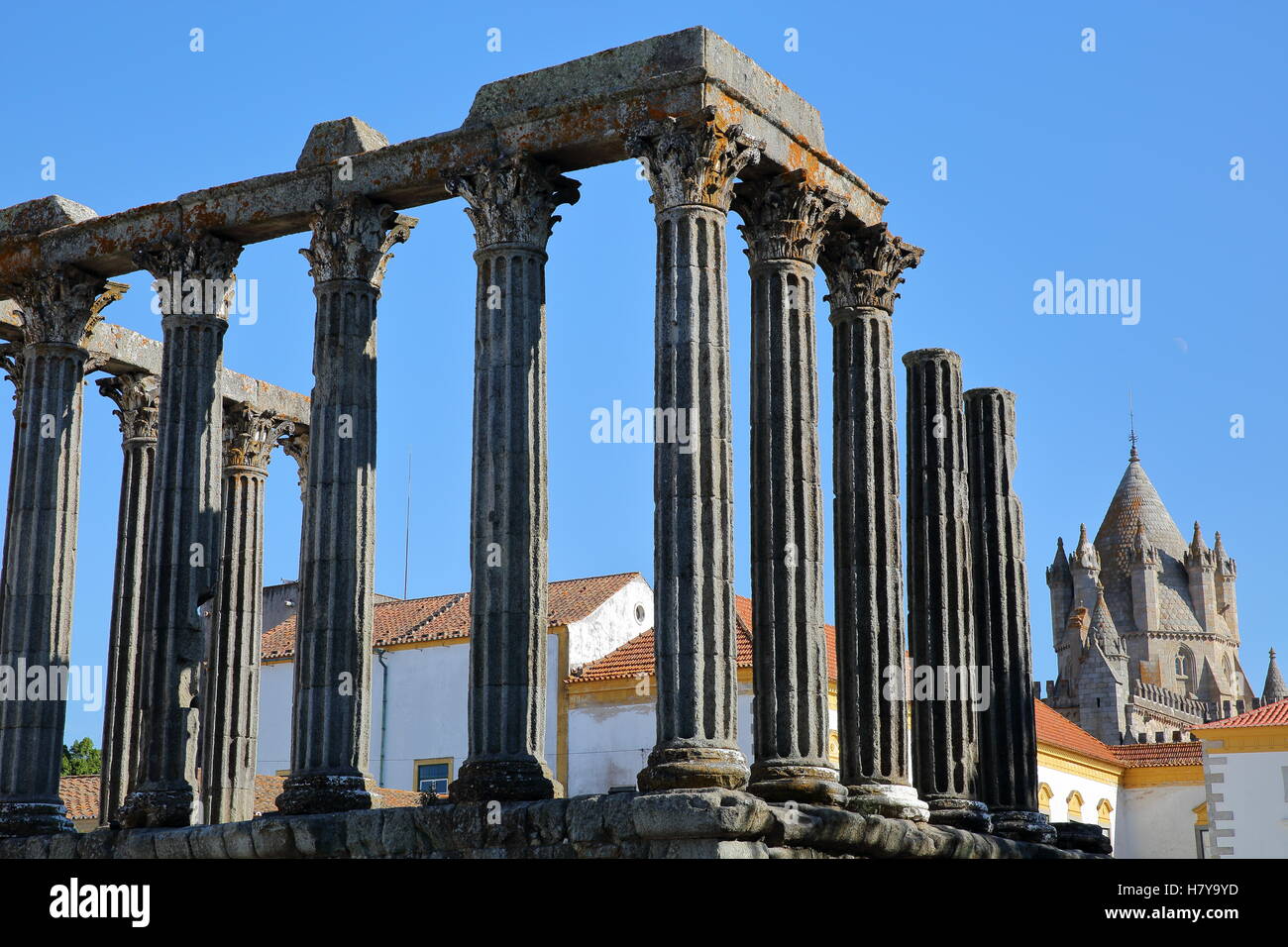 EVORA, PORTUGAL: Roman ruins of Diana's Temple and The Cathedral in the ...