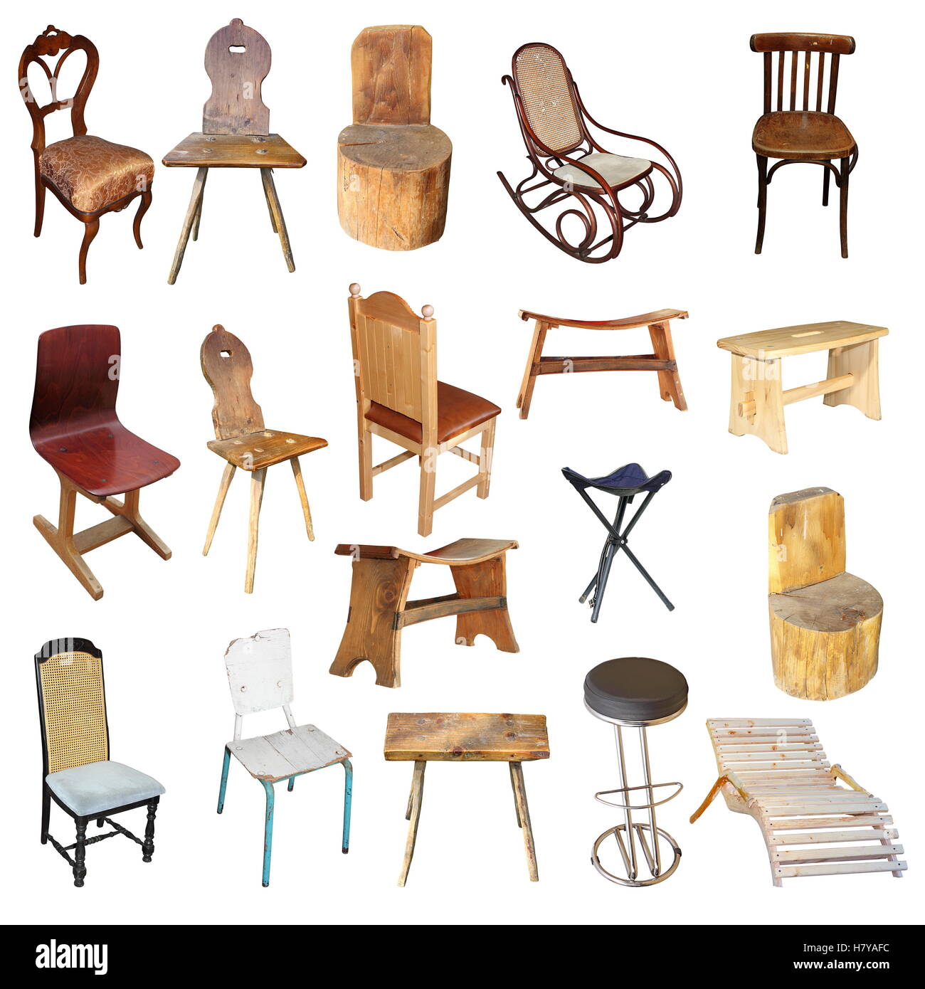 collection of different models of chairs isolated over white background ...