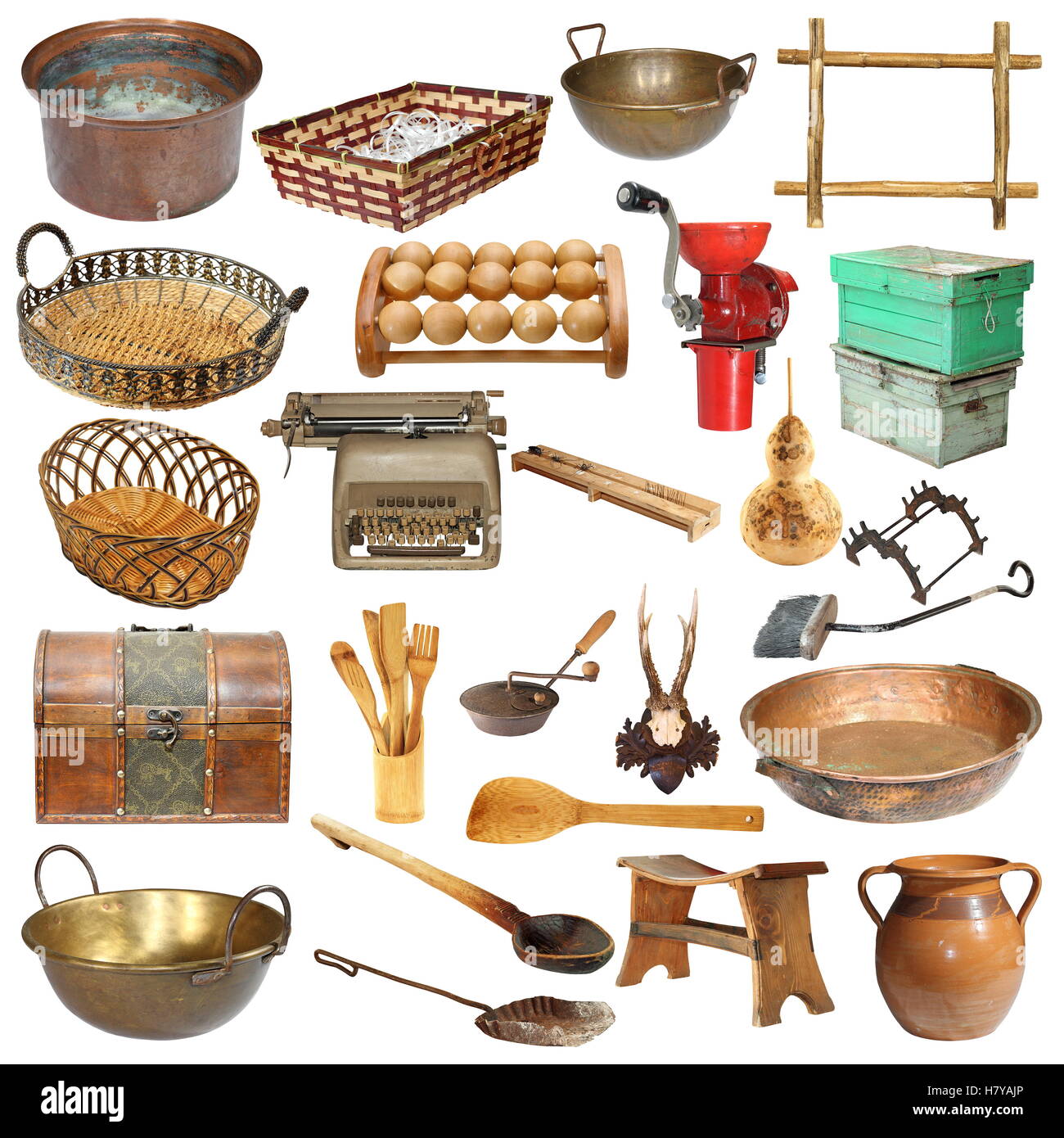 set of vintage objects isolated over white background, ready for your ...