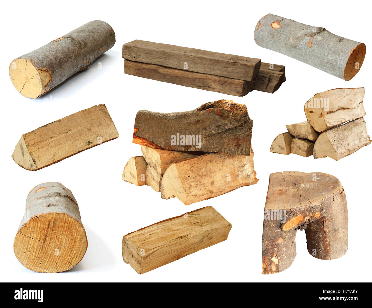 pieces of fire wood isolated over white background Stock Photo - Alamy