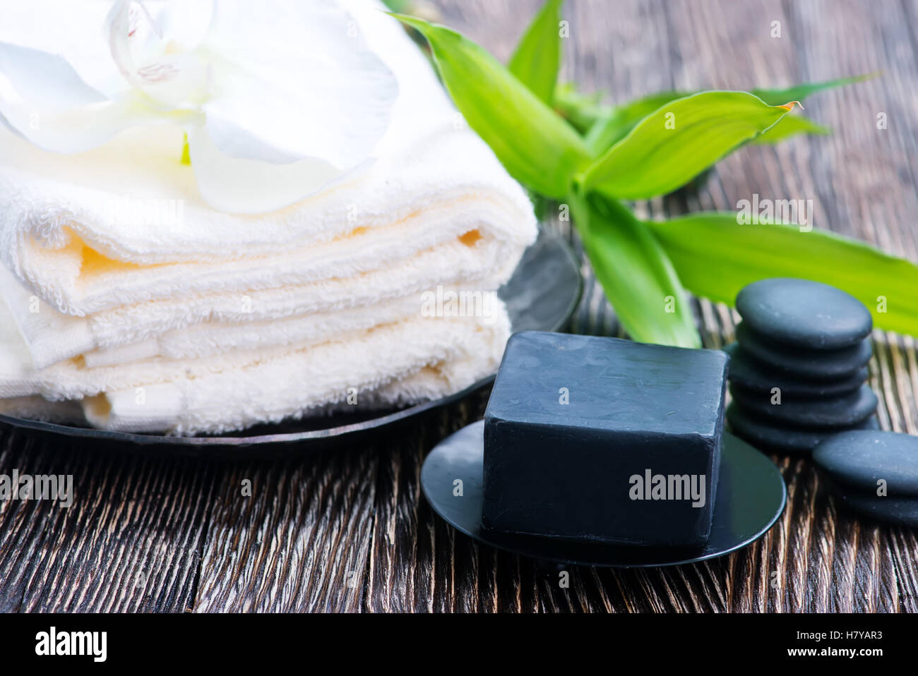 SPA objects on a table, objects for massage Stock Photo - Alamy