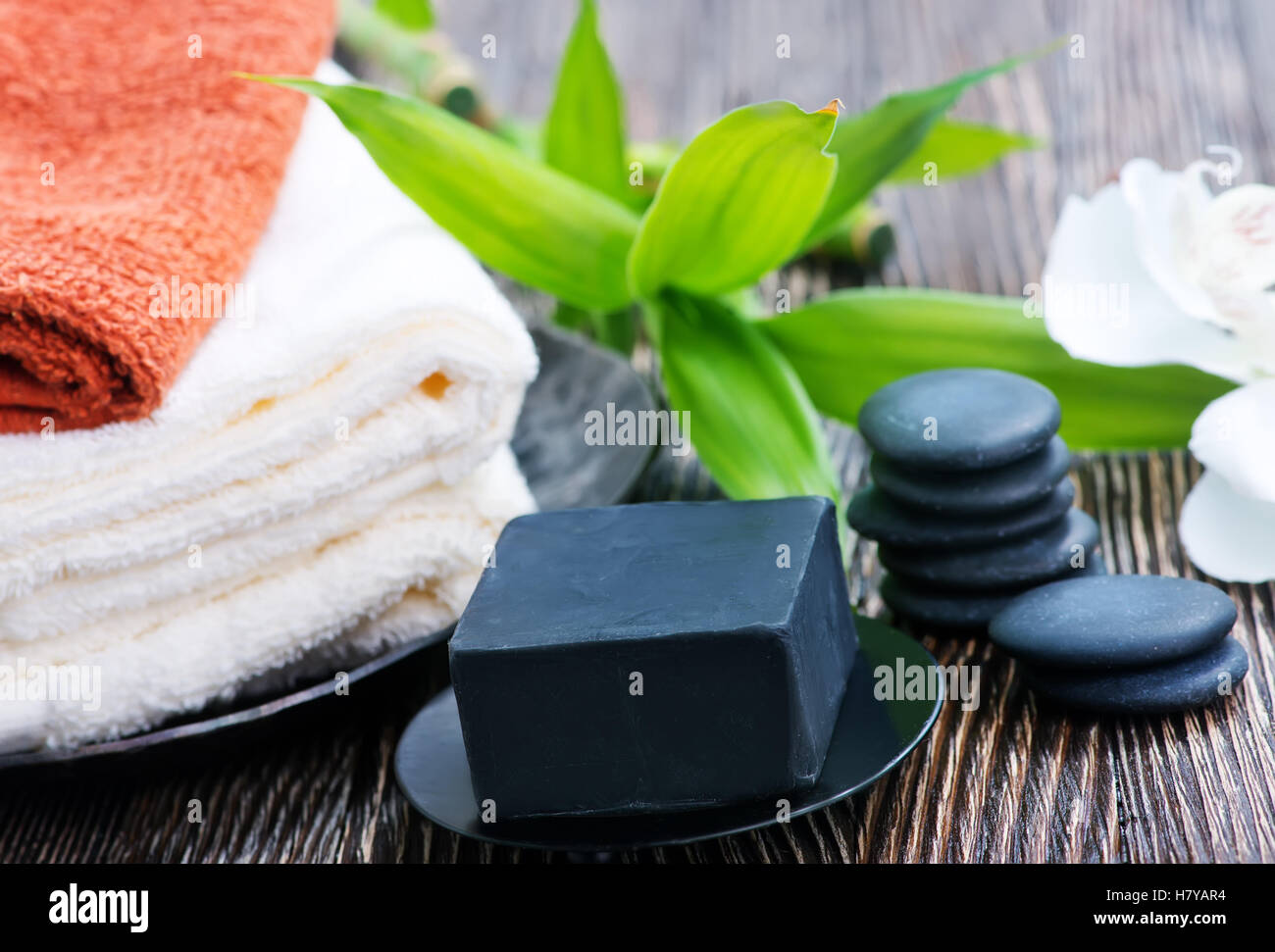 SPA objects on a table, objects for massage Stock Photo - Alamy